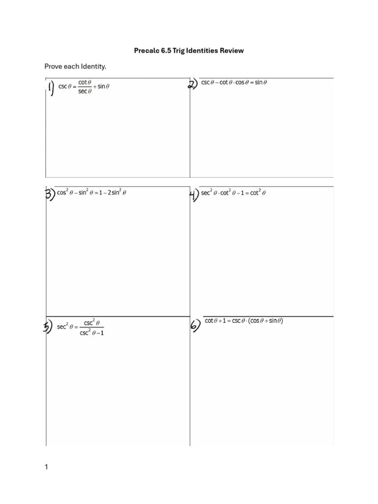 Precalc 6.5 Trig Identities Review V2 | PDF