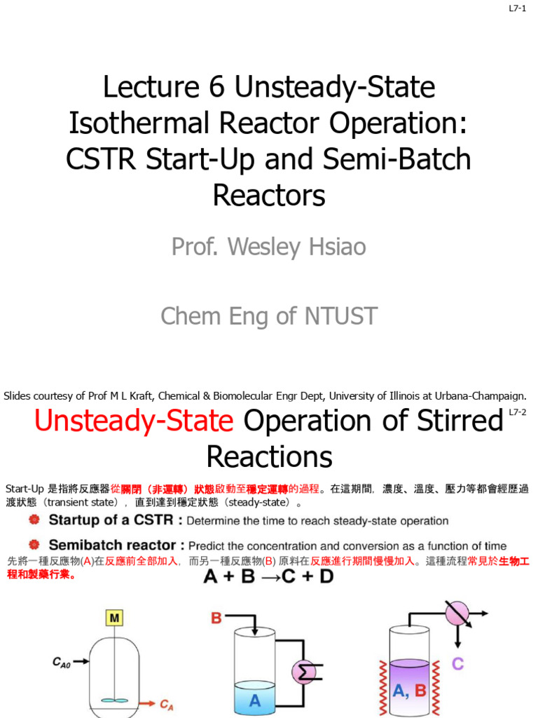 Lec06T - CSTR Start Up and Semibatch Reactors | PDF | Chemistry | Chemical Equipment