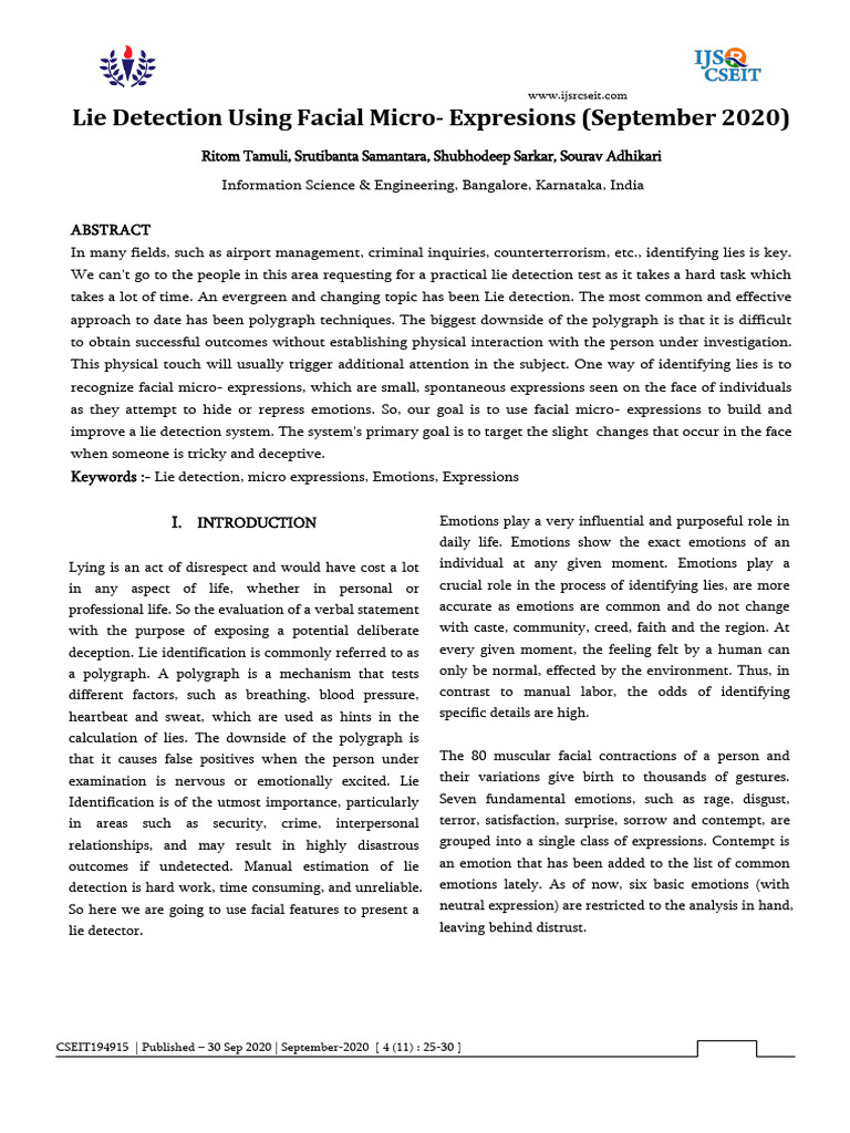 Facial Micro-Expressions for Lie Detection | PDF | Psychology | Cognition