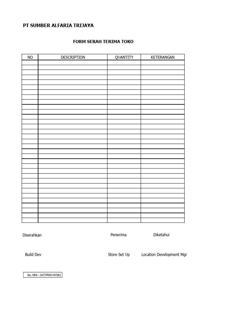 Form Serah Terima Toko (Simpan Di Map Acco 1) | PDF