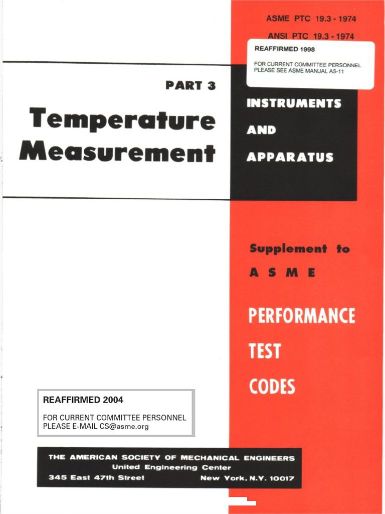 Asme PTC 19.3 - 1974 | PDF | Temperature | Thermometer