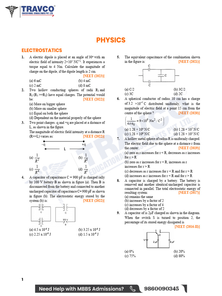 NEET PYQ Physics (Solutions) | PDF | Inductor | Transformer
