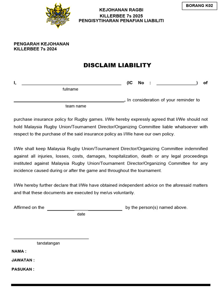 Borang K02 Pengistiharan Penafian Liabiliti | PDF