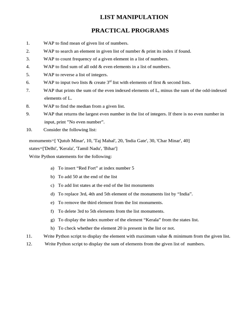 List Practicals | PDF