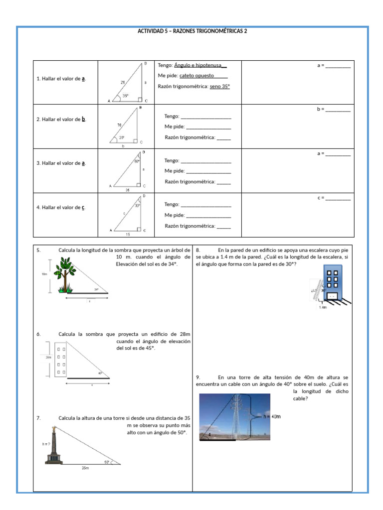 ACT5 RAZONES TRIGONOM-TRICAS 22 | PDF | Funciones trigonométricas | Geometría triangular