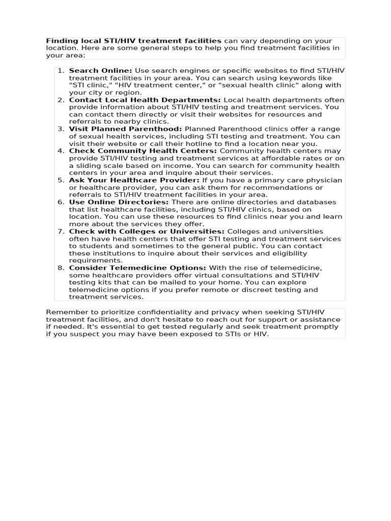 How to Find Local STI/HIV Treatment | PDF | Sexually Transmitted ...