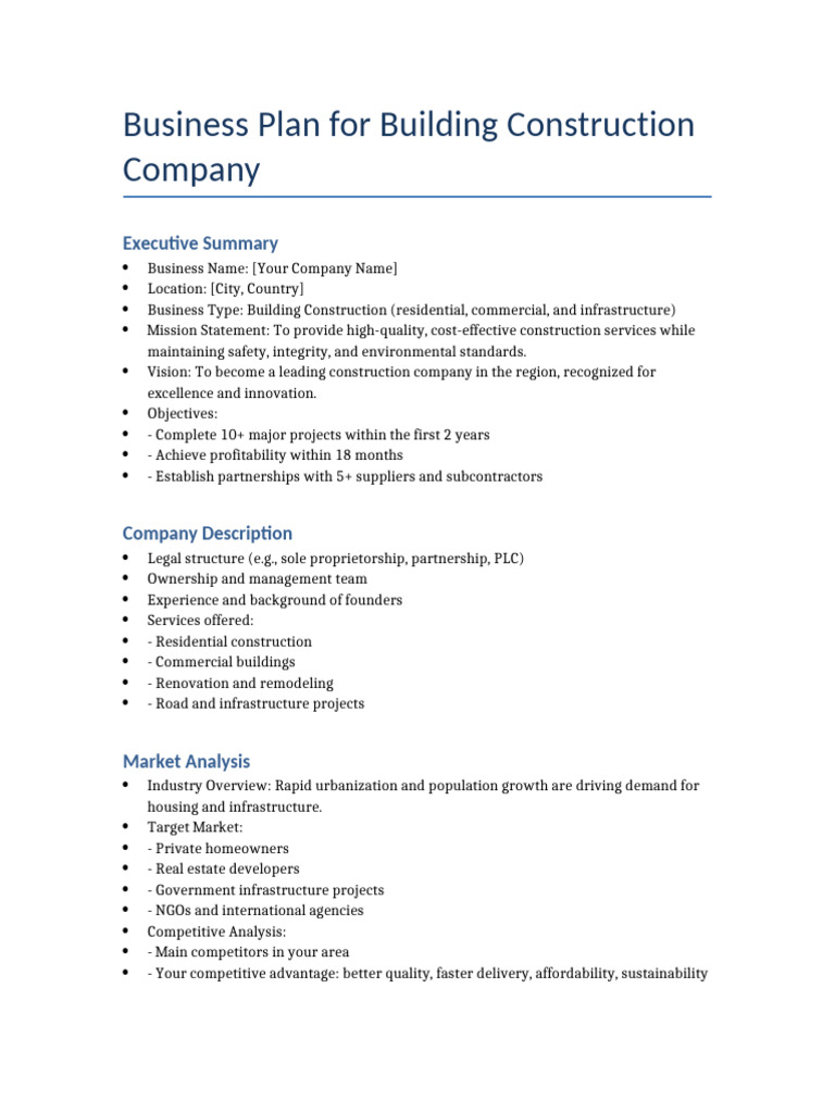 Building Construction Business Plan | PDF | Infrastructure | Marketing