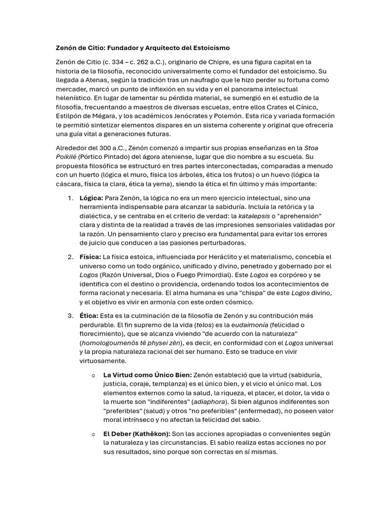 Zenón de Citio: Fundador del Estoicismo | PDF | Estoicismo