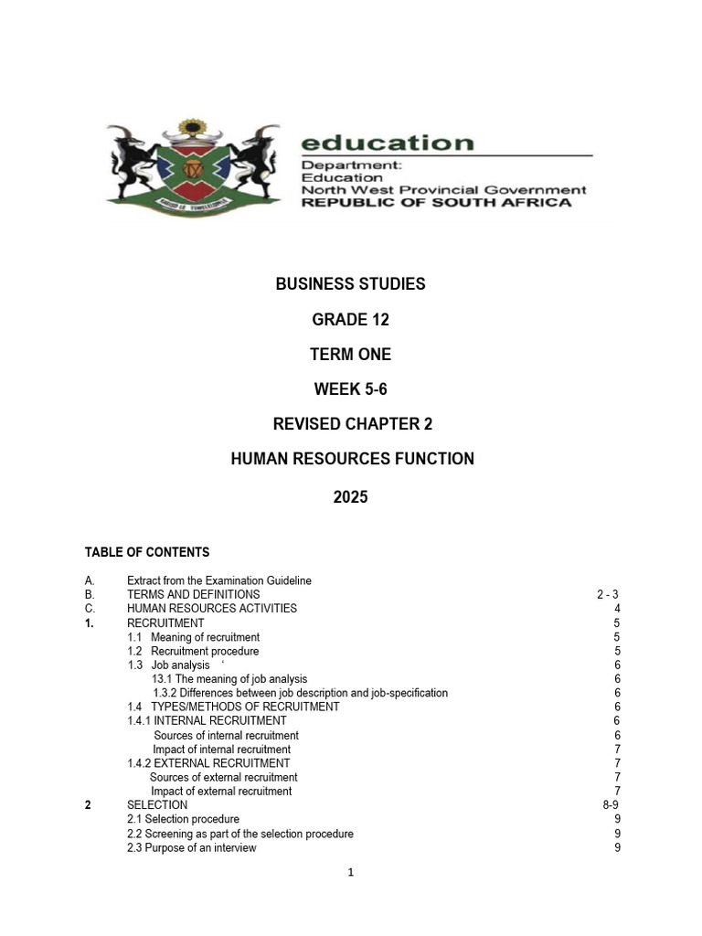 FINAL-FINAL REVISED NOTES Grade 12 2025 HUMAN RESURCES | PDF ...