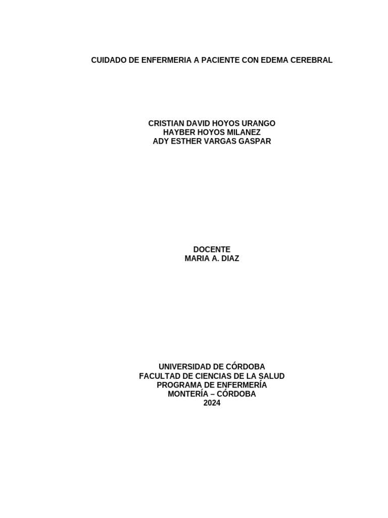 Cuidados de Enfermería en Edema Cerebral | PDF | Fluido cerebroespinal ...
