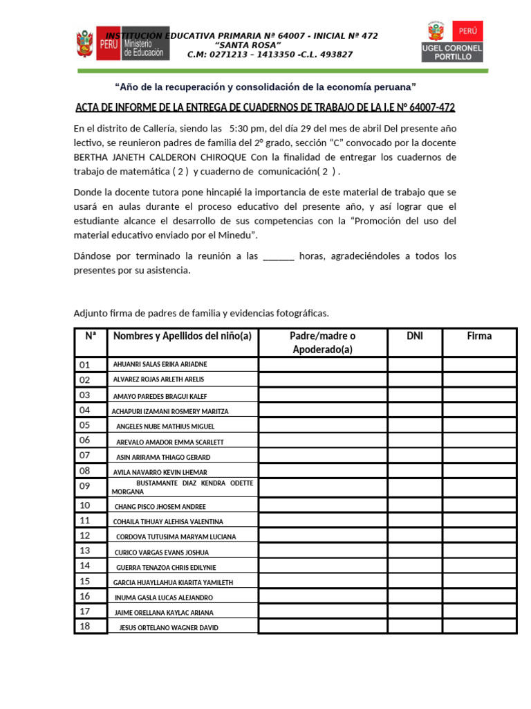 Entrega de Cuadernos en I.E. Santa Rosa | PDF