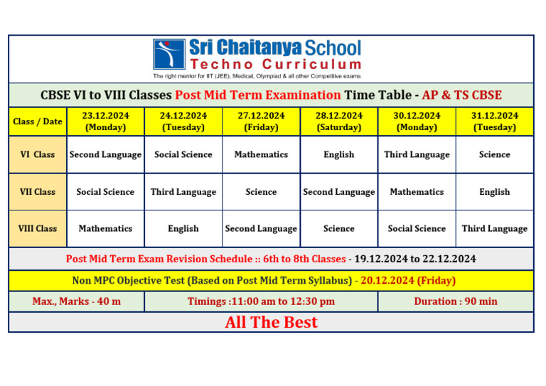 All The Best: CBSE VI To VIII Classes Time Table | PDF