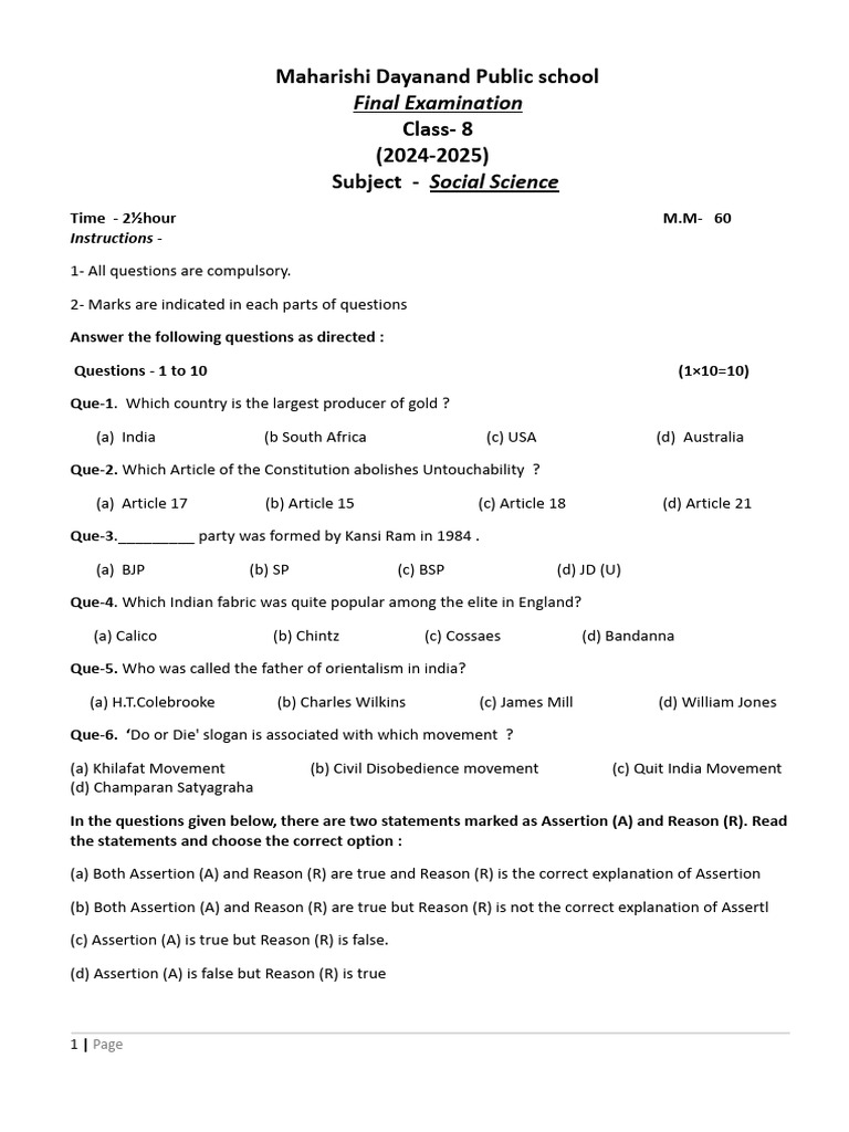 8th Class Social Science SA1 Paper 2025 | PDF | Economies