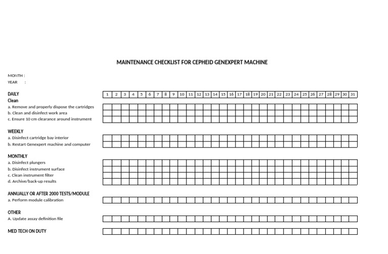 Genexpert Machine Maintenance Checklist | PDF