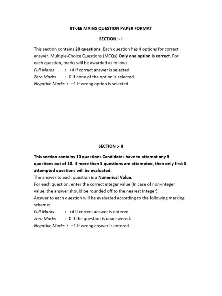 Iit-Jee Mains Question Paper Format | PDF