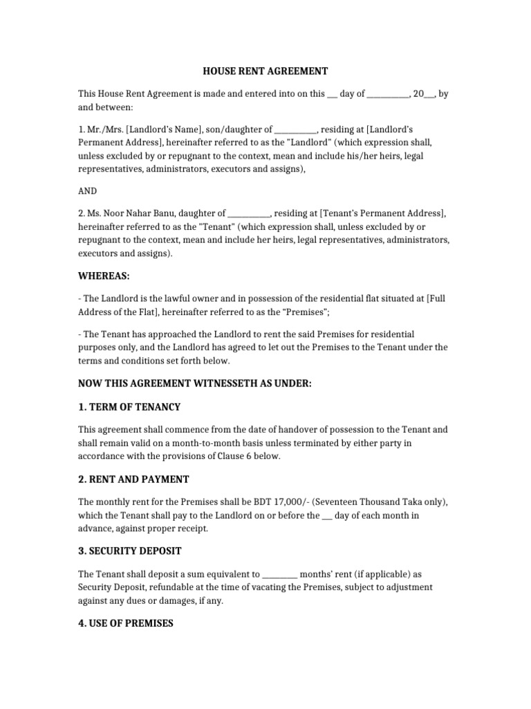 House Rent Agreement Noornahar | PDF | Leasehold Estate | Lease