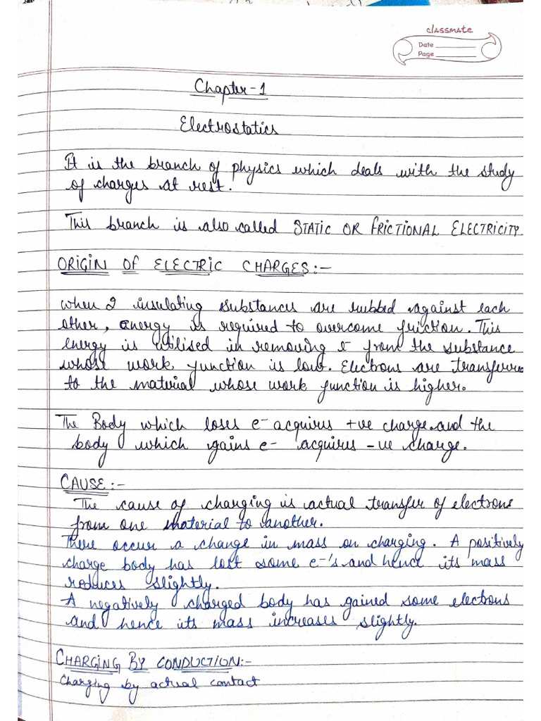 Electrostatic Charges and Field Class 12 | PDF