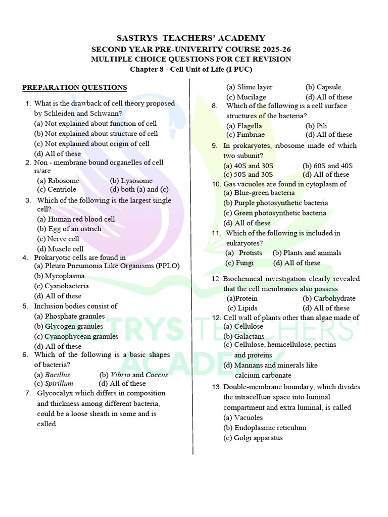 Cell Unit of Life Complete (Without Key) | PDF | Cell (Biology ...