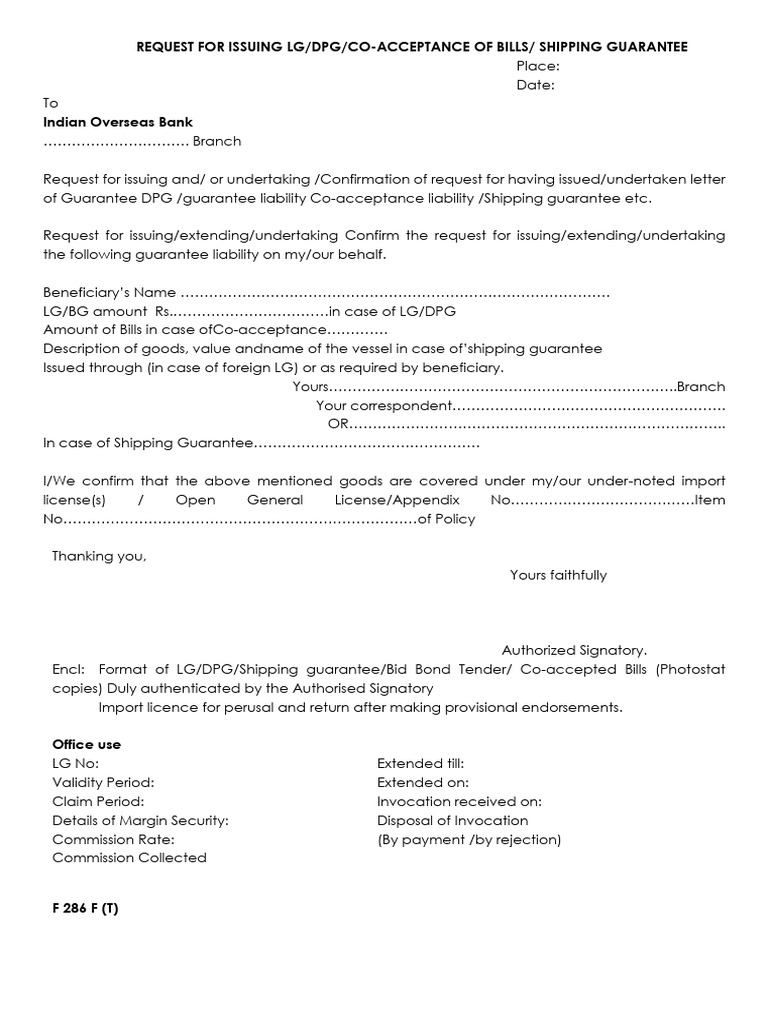 Opening of Letter of Guarantee SBLC Issue LG | PDF