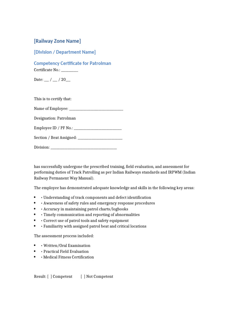 Patrolman Competency Certificate | PDF