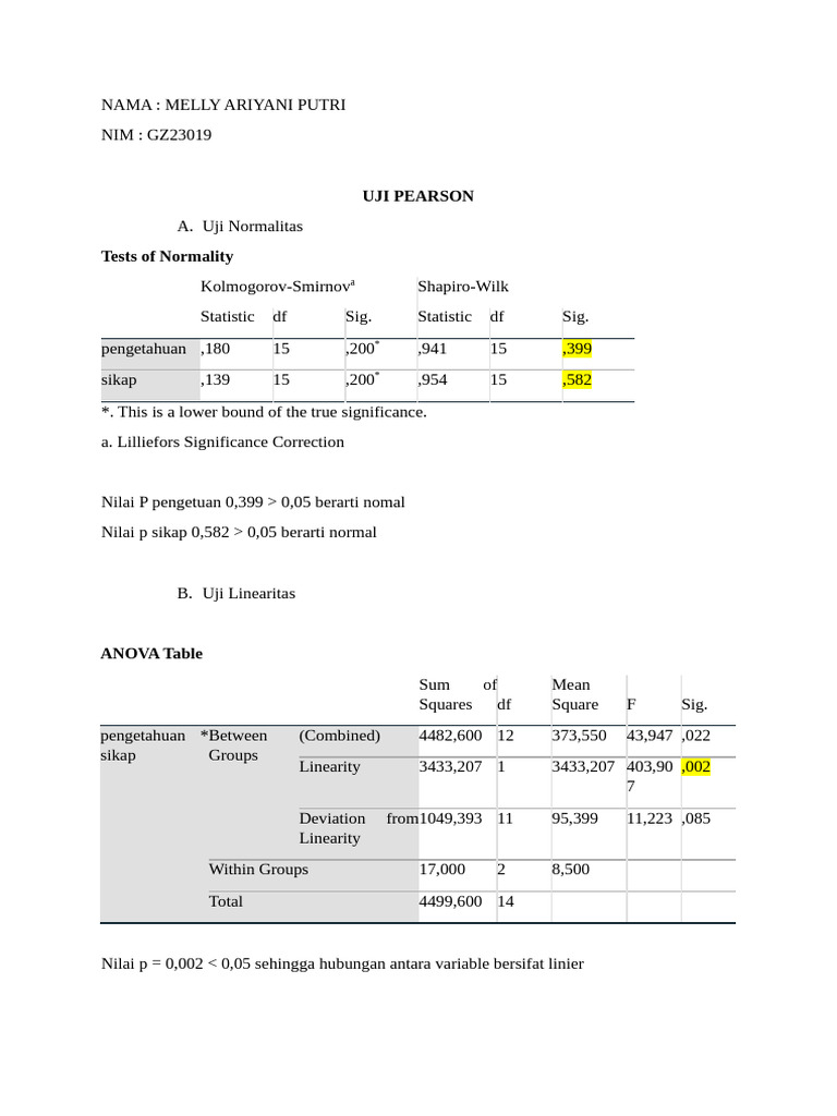 Biostatistik Uji Pearson | PDF