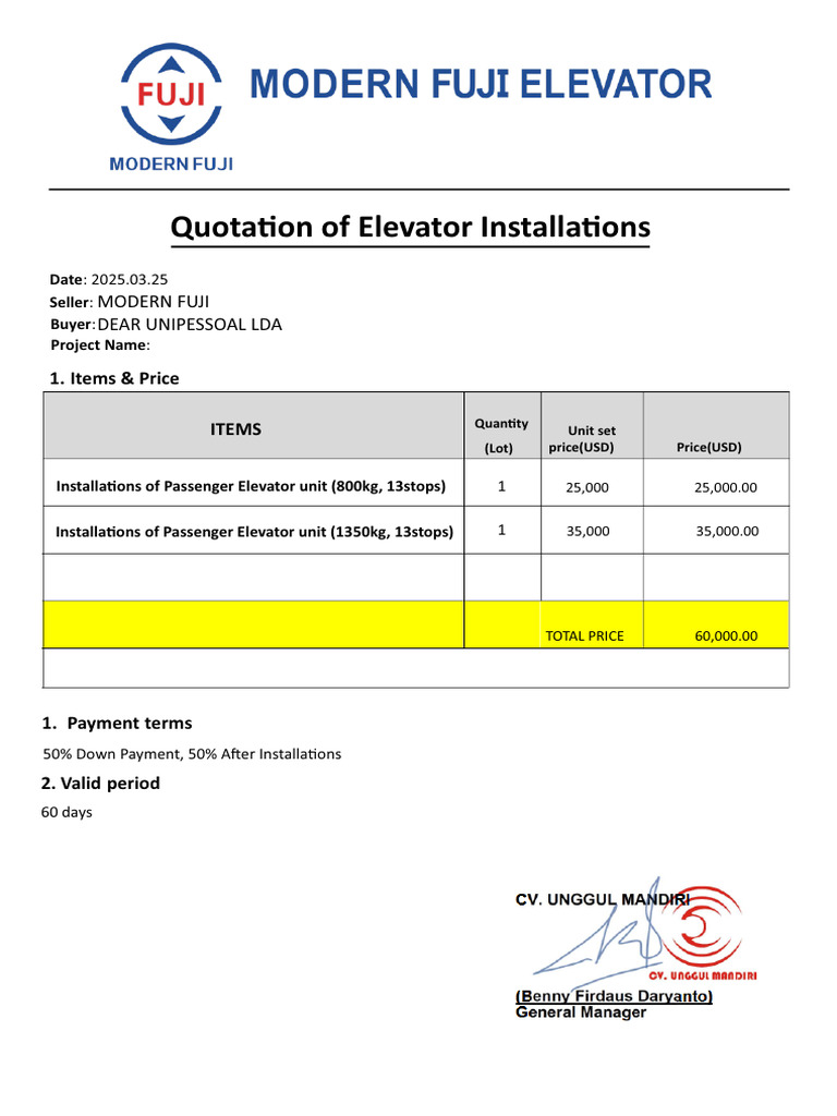 QUOTATION-MODERN FUJI 800KG & 1350KG 13STOPS 25MARET2025.cdr - QUOTATION-INSTALLATION FEE 800KG ...