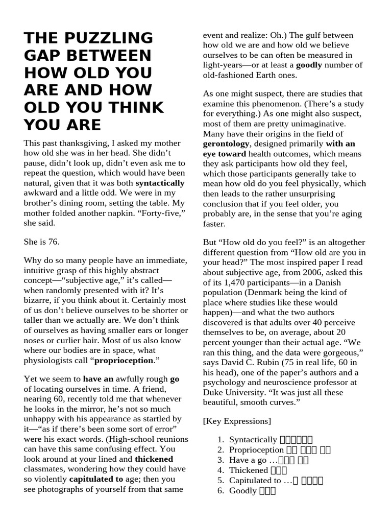 Subjective Age - Intermediate | PDF | Thought | Feeling