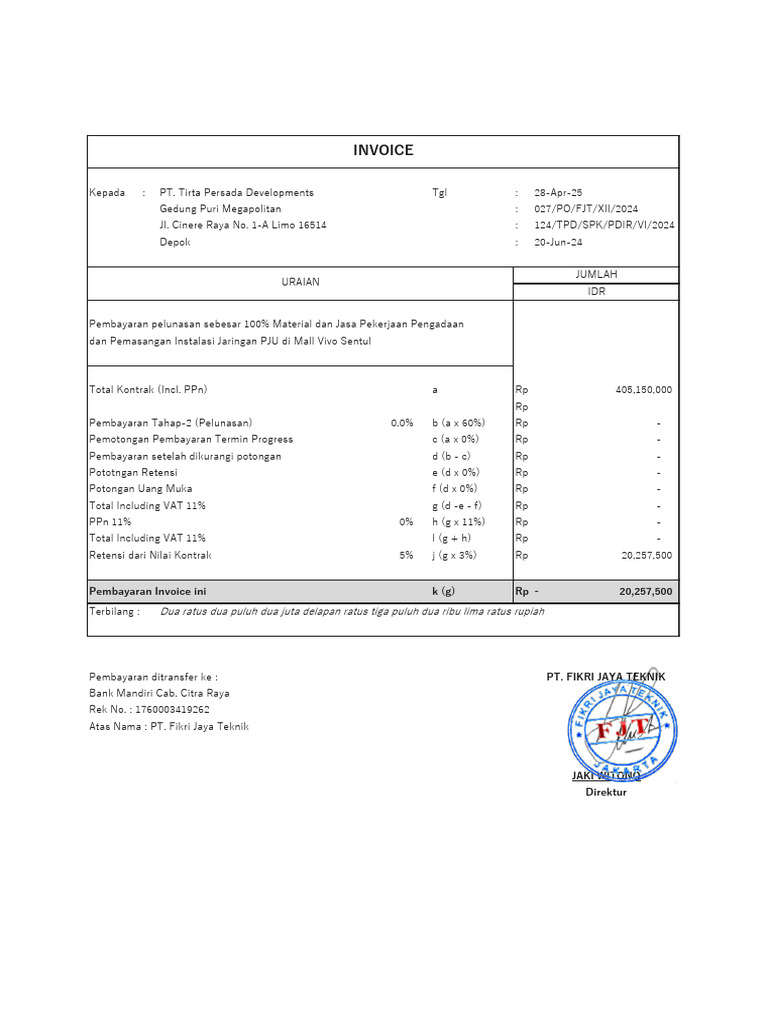 Invoice Th-2 Tirta Persada_280425 | PDF