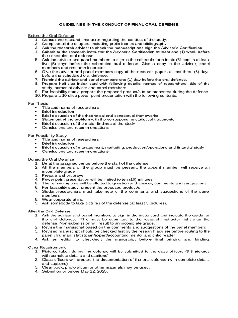 Guidelines in The Conduct of Final Oral Defense | PDF | Thesis