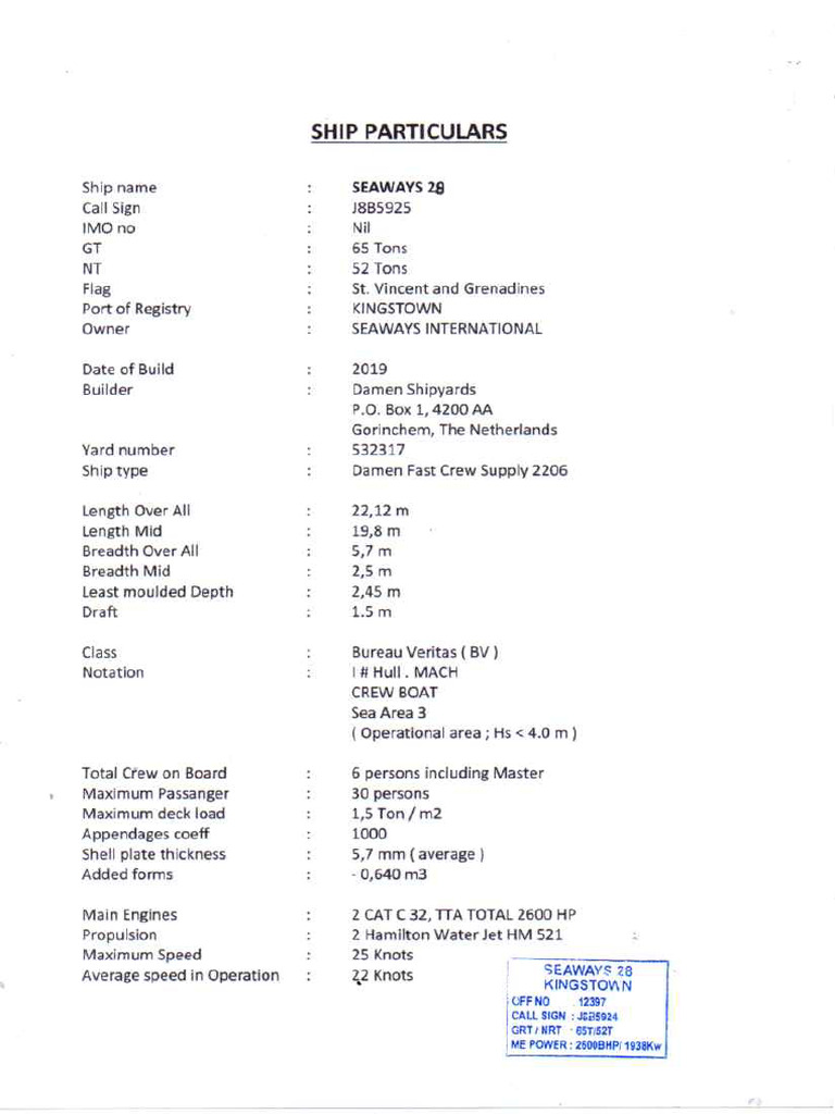 Ship Particulars SW28 | PDF