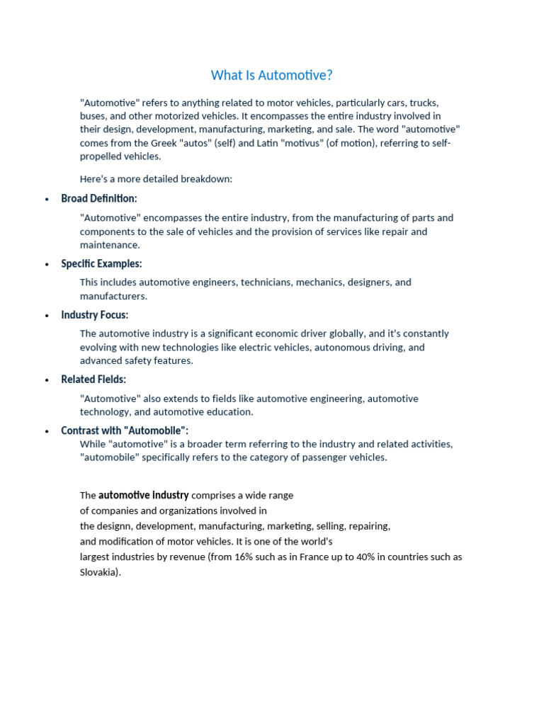 Automotive Introduction | PDF | Automotive Industry | Wheeled Vehicles