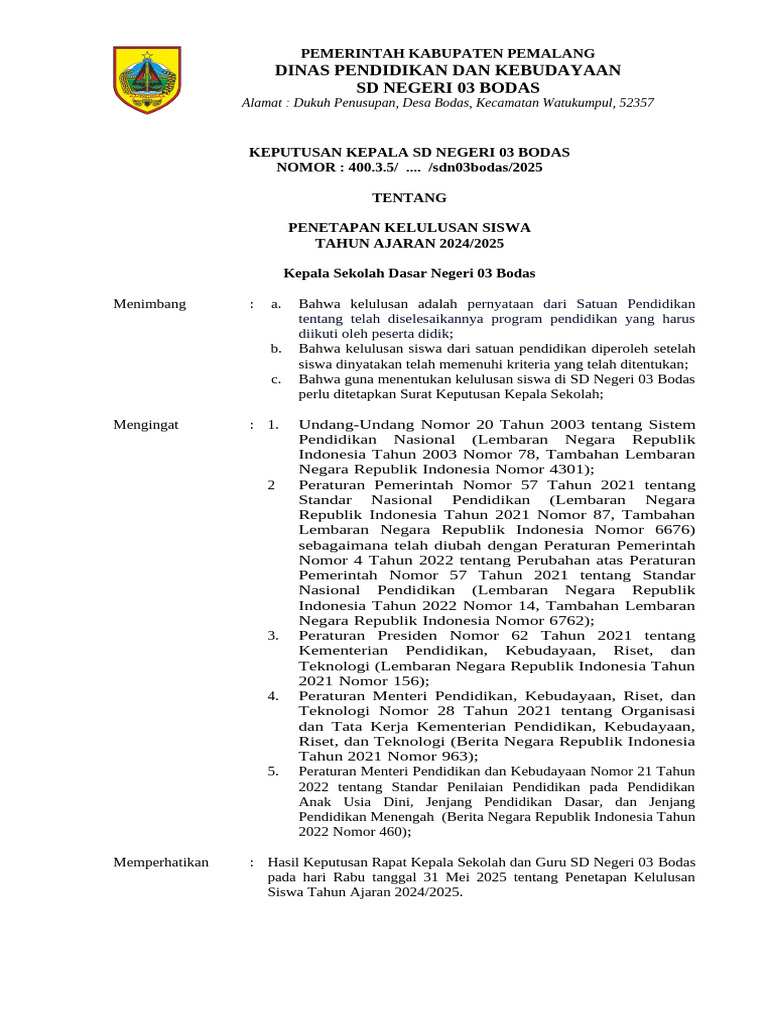 Contoh SK KELULUSAN 2025 | PDF