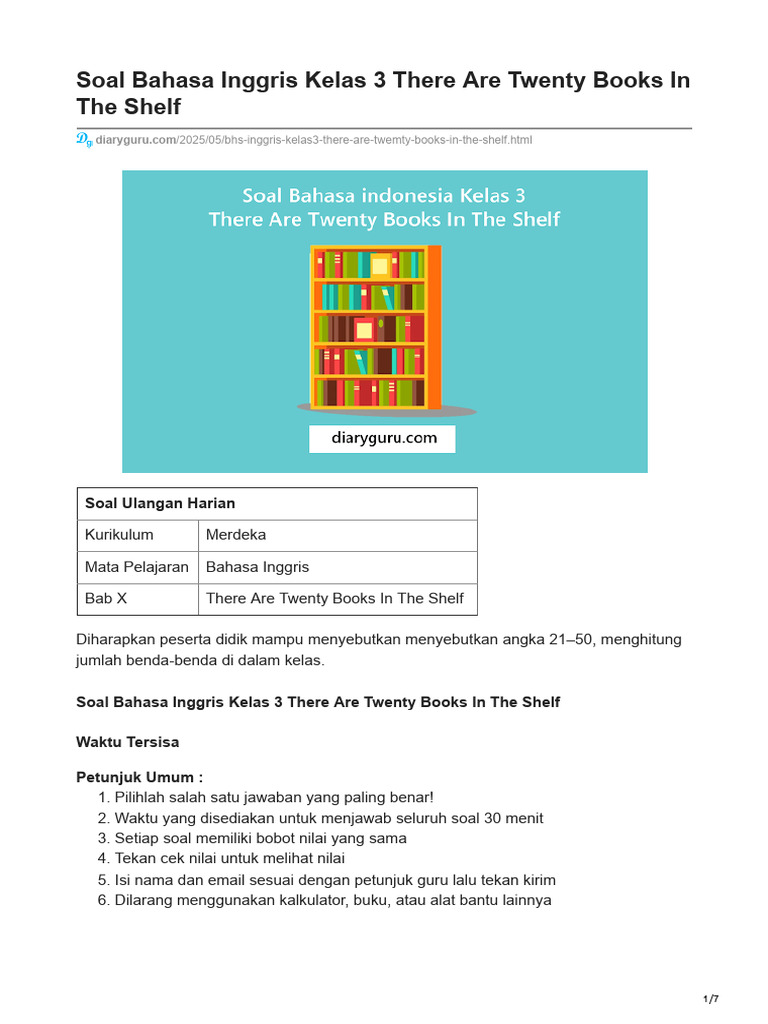 Soal Bahasa Inggris Kelas 3: There Are Twenty | PDF