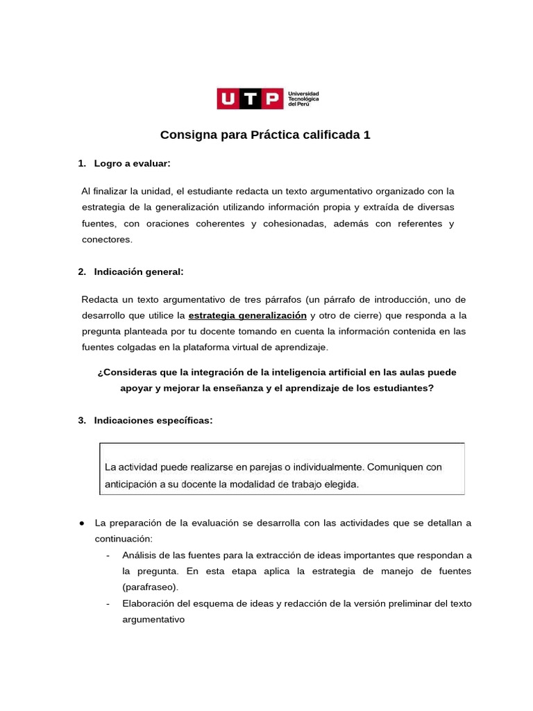Entrega de La PC1 Texto Argumentativo | PDF | Inteligencia artificial | Inteligencia (IA) y ...