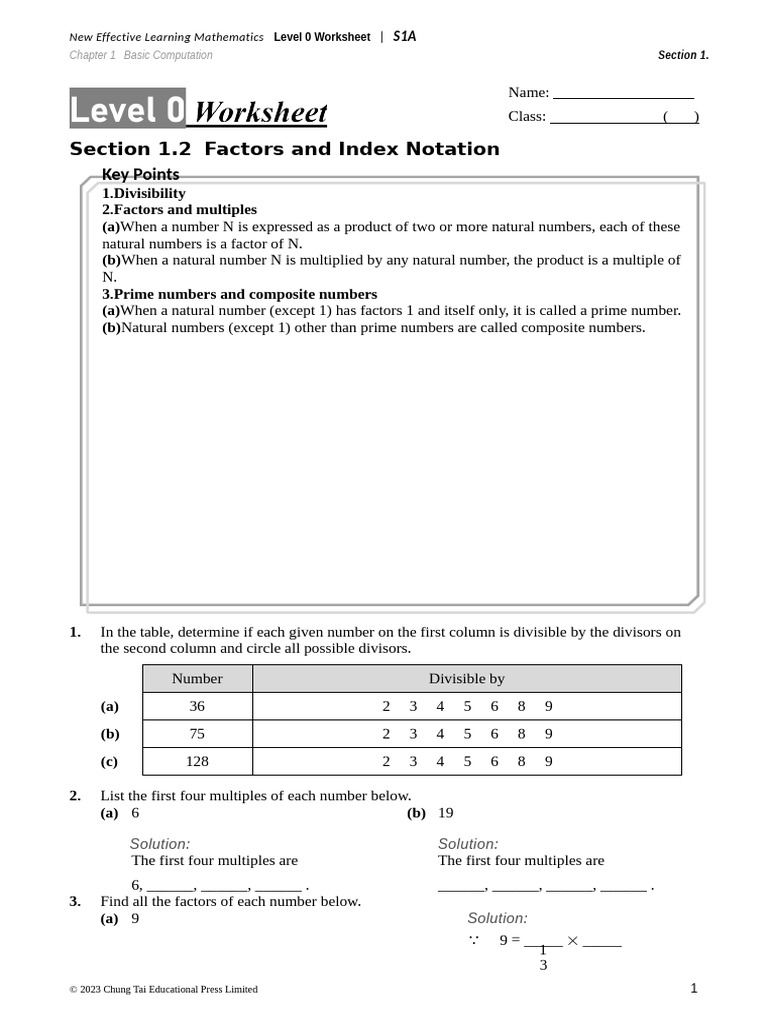 Lv0WS - 1A01 - 2 - E Factors and Index Notation | PDF | Mathematical Objects | Numbers