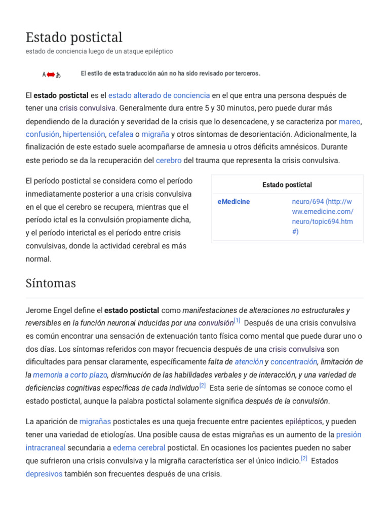 Estado postictal - Wikipedia, la enciclopedia libre | PDF | Neurología ...