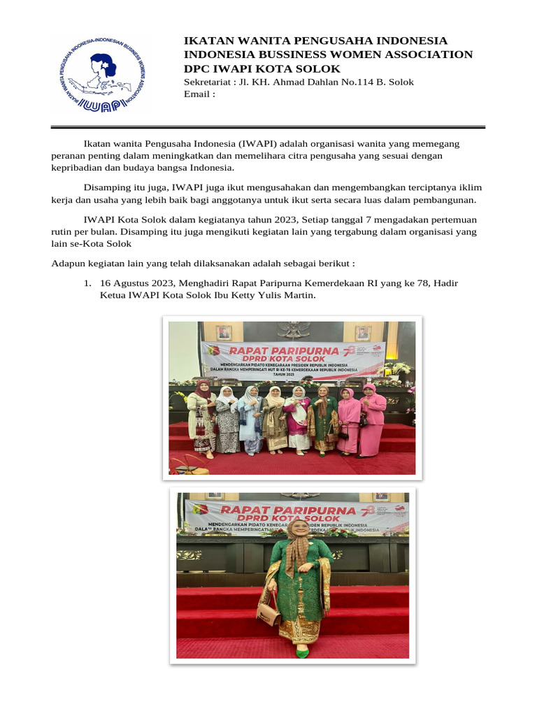 Kegiatan IWAPI Kota Solok 2023 | PDF