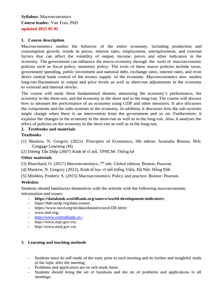Macecon Syllabus 2025 HUB | PDF | Cost Of Living | Macroeconomics