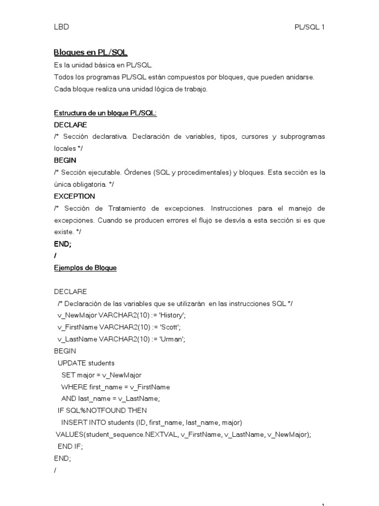 Estructura y Tipos de Bloques en PL/SQL | PDF | Pl / Sql | Datos de computadora