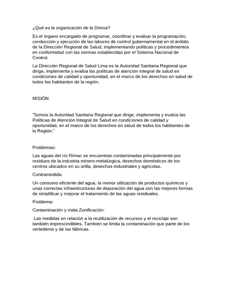 Qué Es La Organización de La Diresa | PDF