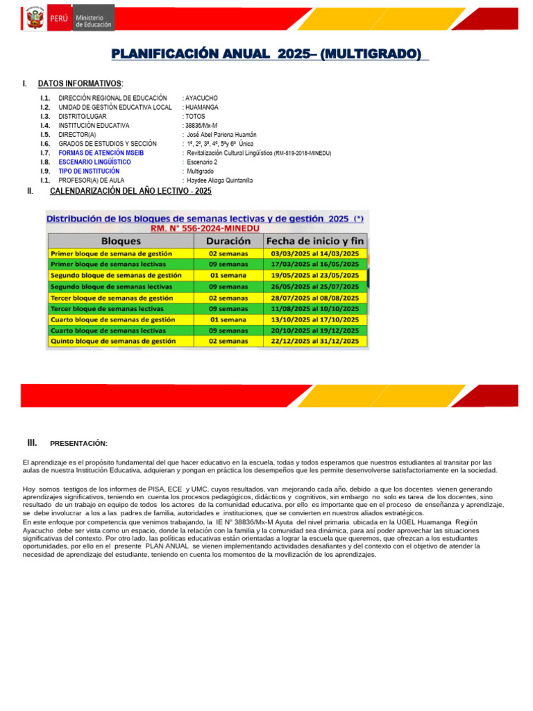 PLANIFICACIÓN ANUAL 2025_Multigrado | PDF | División (Matemáticas ...