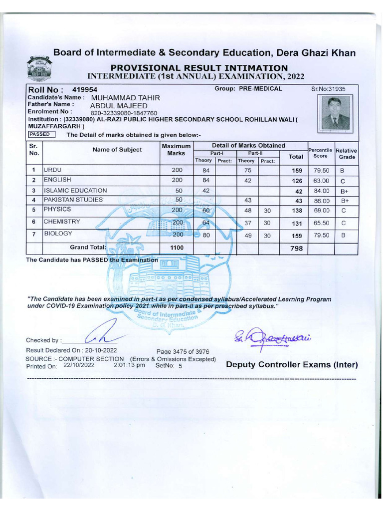 FSC Result Card | PDF