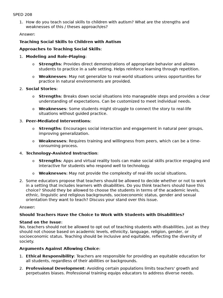 Answer Key Compre SPED 208 | PDF | Special Education | Inclusion ...