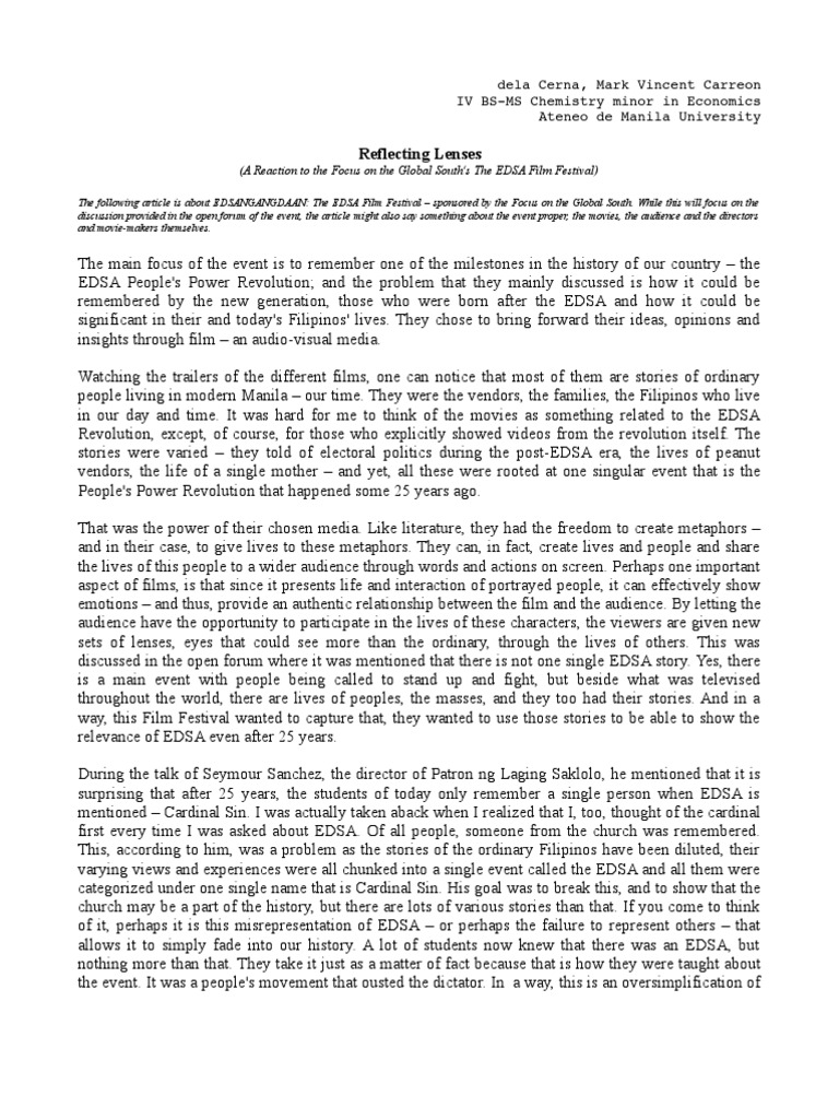 EDSA Film Festival Insights and Reflections | PDF | Humour