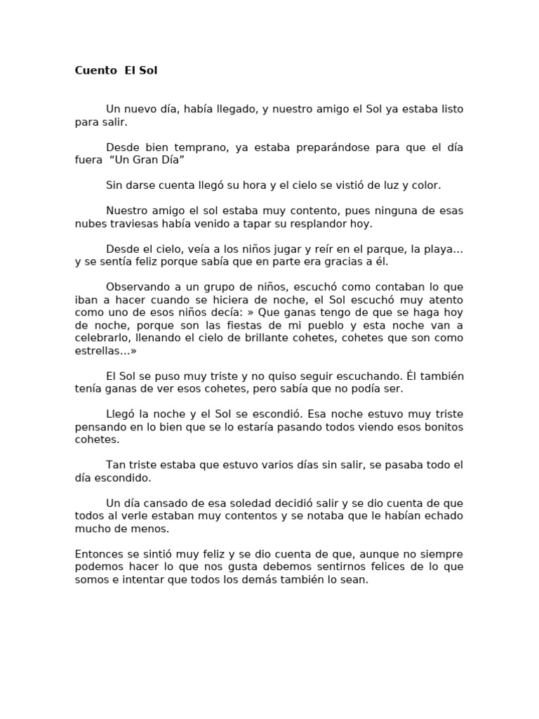 Cuento Infantil: El Amigo Sol | PDF