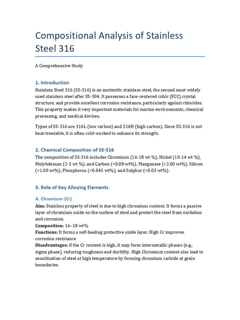 SS316 Chemical Composition Overview | PDF | Stainless Steel | Steel