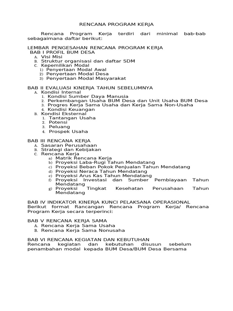 RENCANA PROGRAM KERJA BUMDES Rev. TA PED (1) | PDF