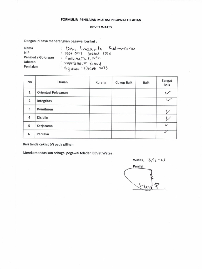 Form Penilaian Pegawai Teladan | PDF