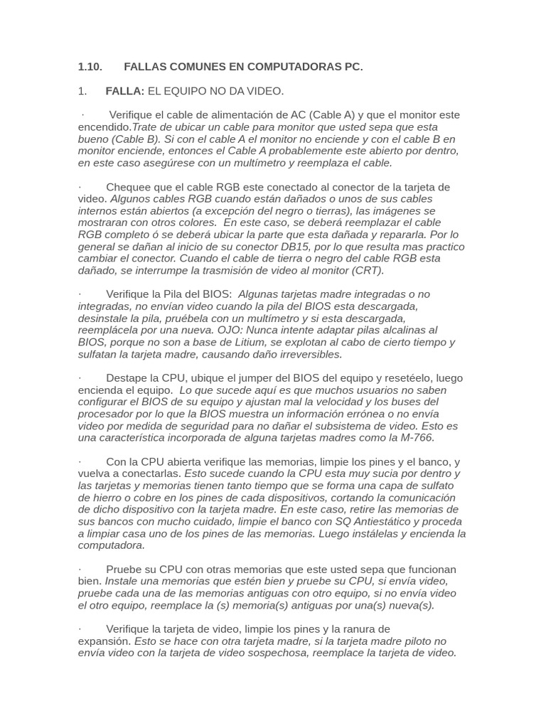 Fallas Comunes | PDF | Bios | Monitor de computadora