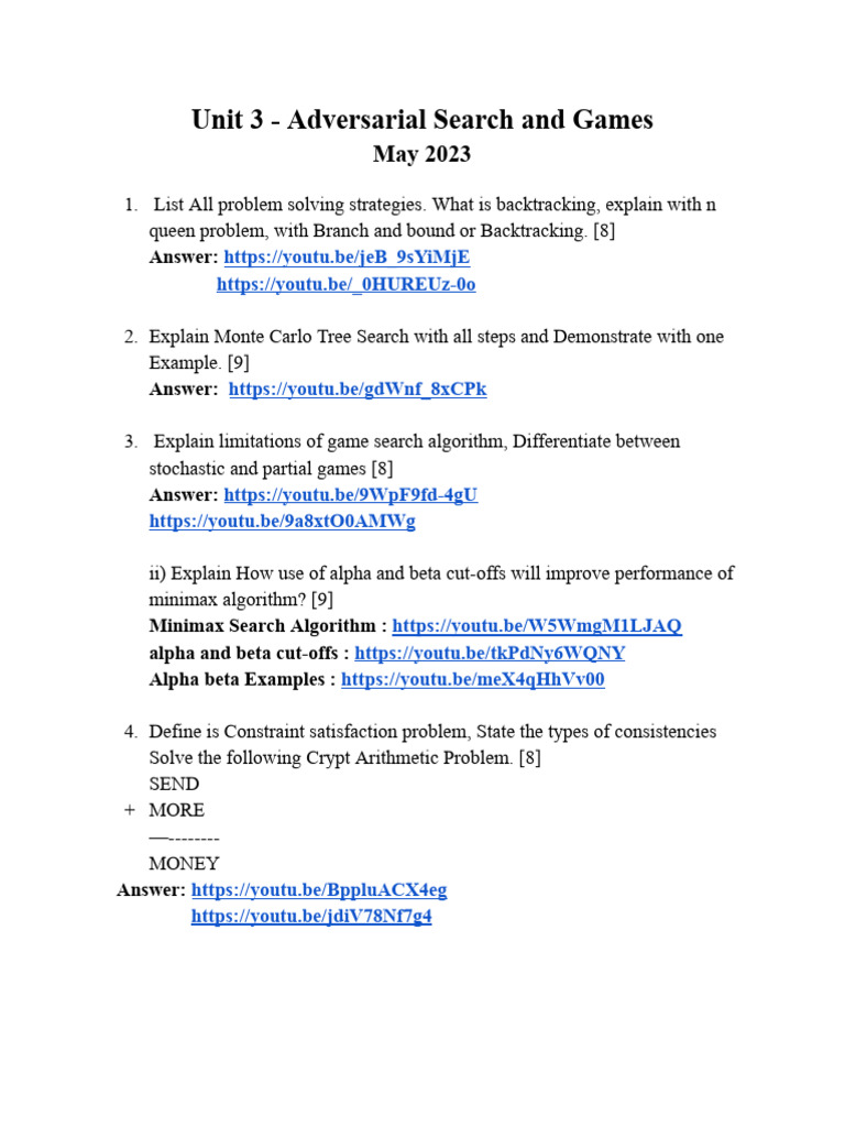Ai Unit 3 Imp Questions | PDF | Algorithms And Data Structures | Algorithms
